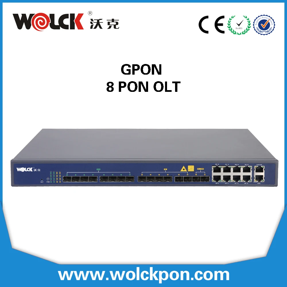 2019 Wolck 8 Pon Port Gpon Olt With 8ge Copper And 8sfp 6*1ge+2*10ge Slots Class B+/c+ Connector ...
