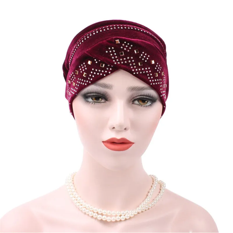 2017 Fashion Islamic Muslim Hair Turban Gold Velvet Hot Drilling In ...