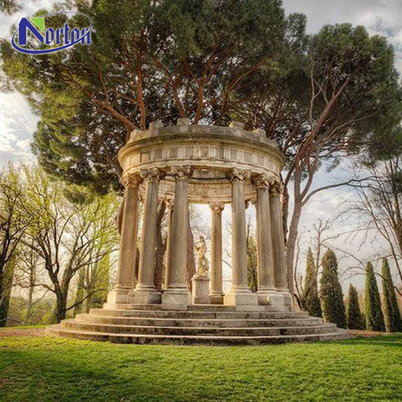 Hand Carved Marble Gazebo - Simple Roman Style for Gardens
