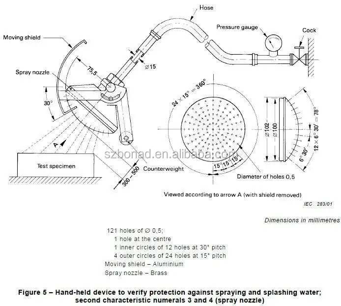 IEC60259 IPX3 IPX4 Spray Nozzle Test Device for Waterproof Testing ...