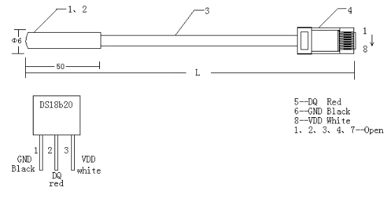 Digital Ds18b20 Probe Temperature Sensor Rj11 Rj12 Rj45 - Buy Ds18b20 ...