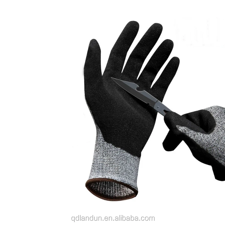 Hppe Cut Resistant Gloves Level 5 Anti Cut Nitrile Coated Safety Gloves ...