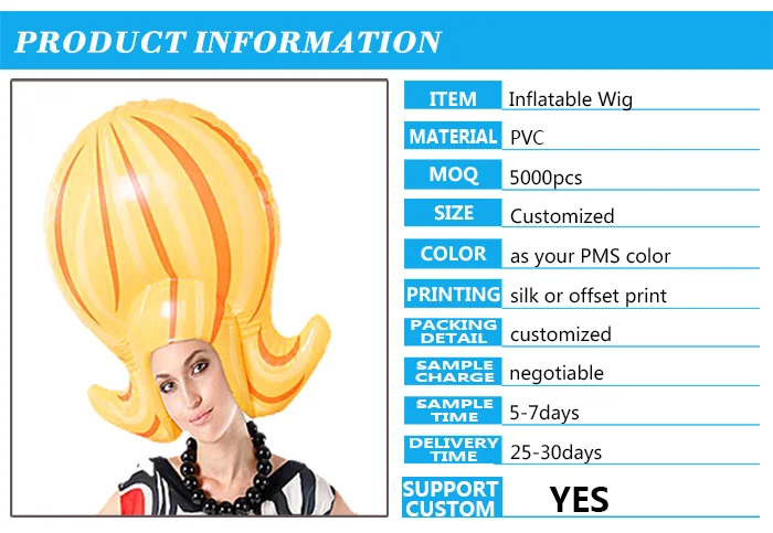 Custom Eco-Friendly Vinyl Inflatable Big Head Wig Party Toys