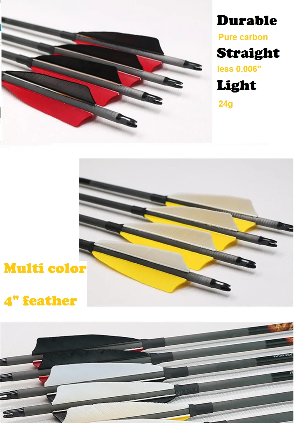 Id6.2mm 31" Real Turkey Feather Pure Carbon Arrows For Hunting Or ...