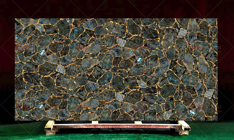 Luxury Natural Gemstone Blue Granite Labradorite Slab For Bathroom ...