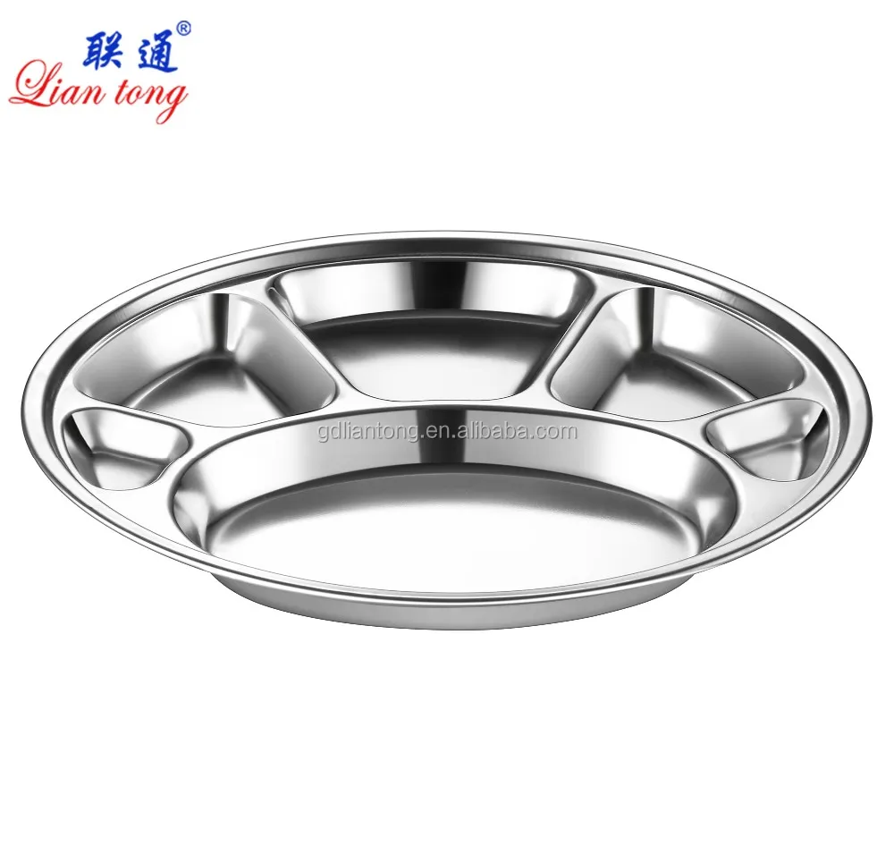 Food Grade Stainless Steel Round Shape Lunch Tray 6 Compartments Dinner ...