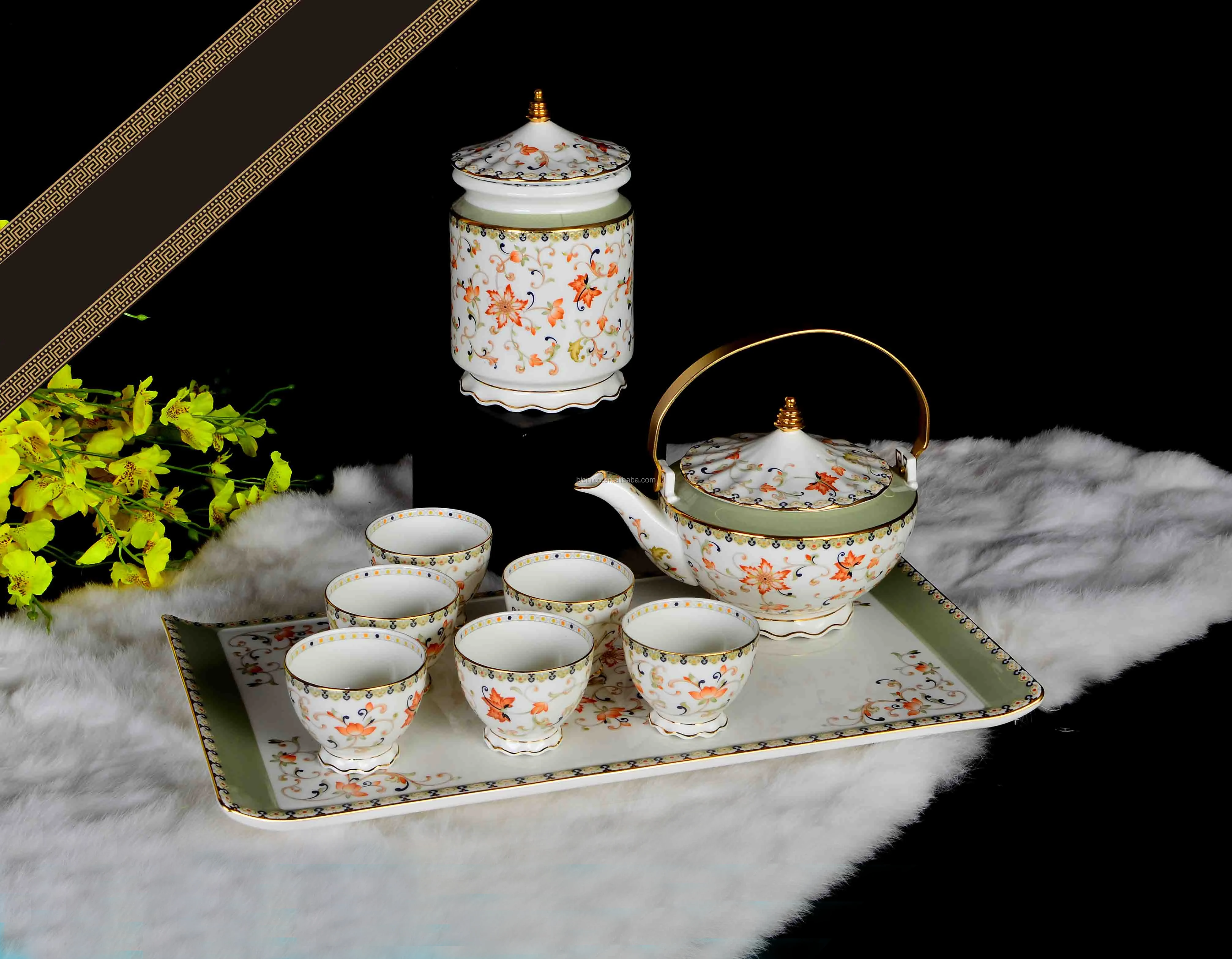 Porcelain Tea Sets - Vintage Ceramic with Colored Glaze