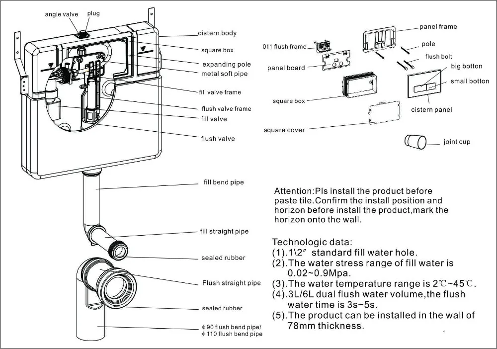 Wras Approved Hdpe Wall Mounted Dual Toilet Flush Cistern System For ...