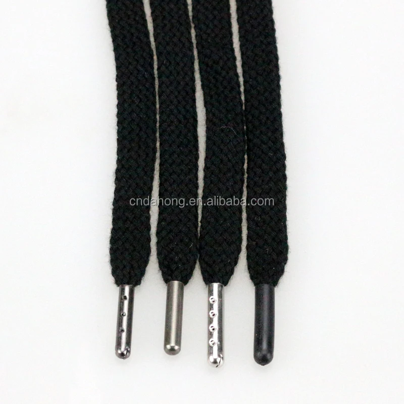 1cm Tubular Flat Black Cotton Draw Cord With Metal Ends For Hoodie ...