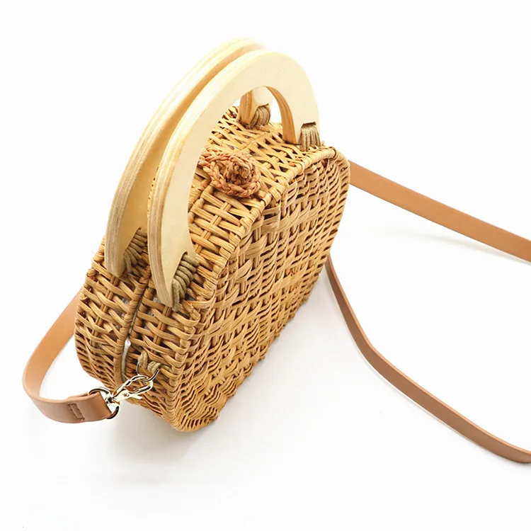 High Quality Summer Wooden Handle Rattan Shoulderbag Straw Original ...