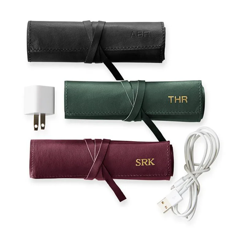 Genuine Leather Charger Roll up Case for Travel - Durable & Stylish