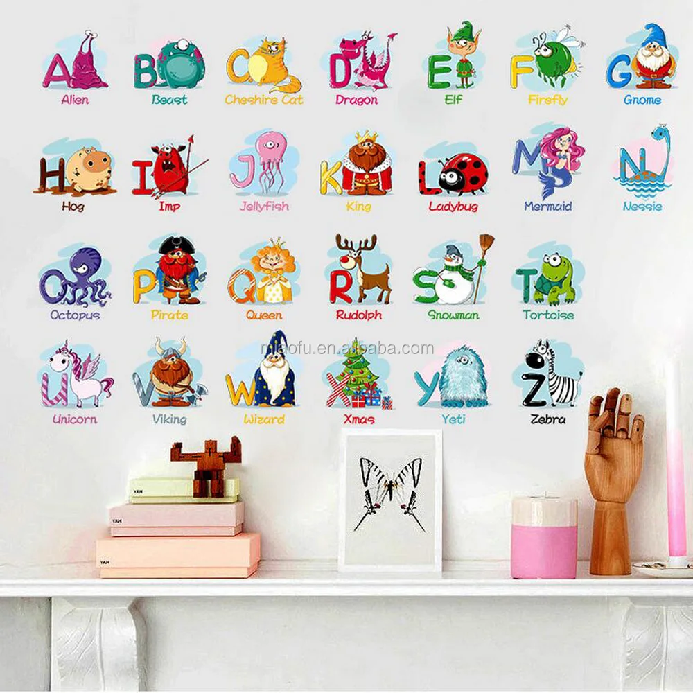 Cartoon Animal Alphabet Numbers Classroom Wall Stickers - Buy Classroom ...