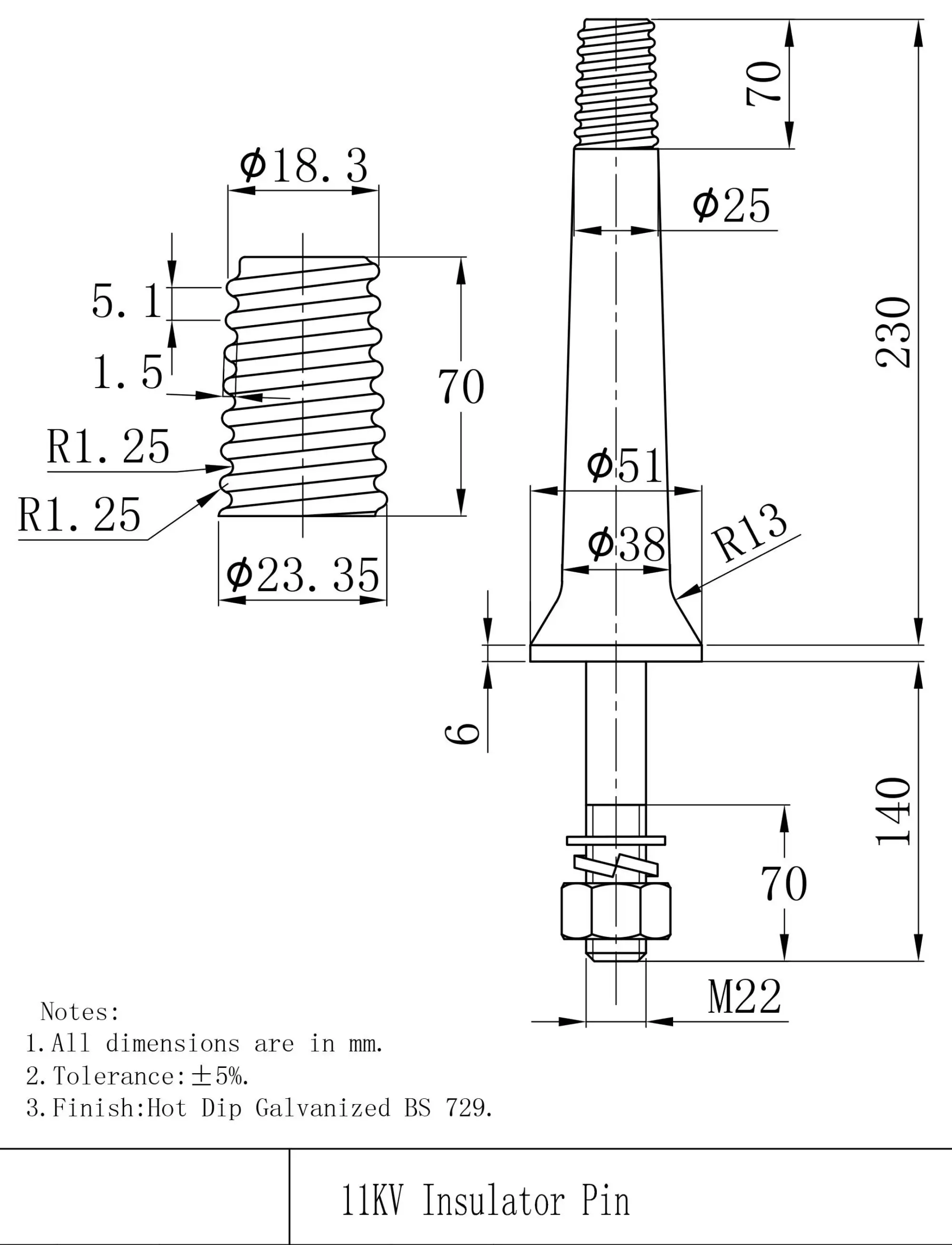 Pin Insulator Long Shank Spindle - 11KV Polymer Insulator