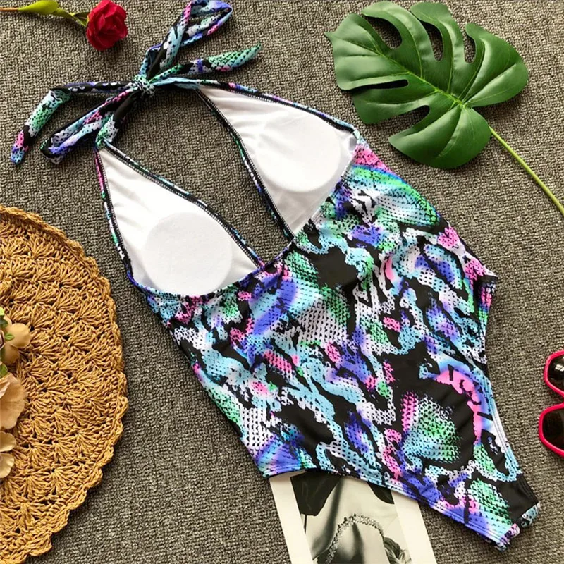 Qy3552 2 Deep V Neck Swimwear Girl Shiny High Fork Backless One Piece