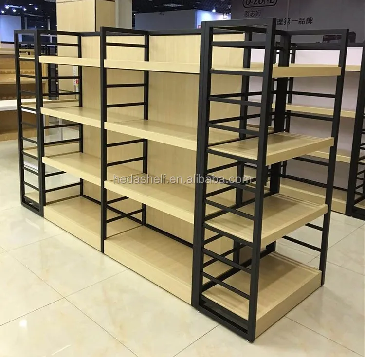 Square Multiplanar Ladder Steel Cloth Shelf Rack Wood