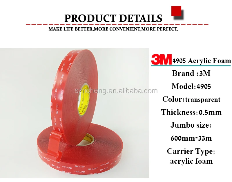 3m 4905 양면 아크릴 접착제 Vhb 테이프 0.5mm 두꺼운 - Buy Vhb 테이프 0.5mm,와이드 명확한 양면 테이프,양면 강력 접착 테이프 Product on ...