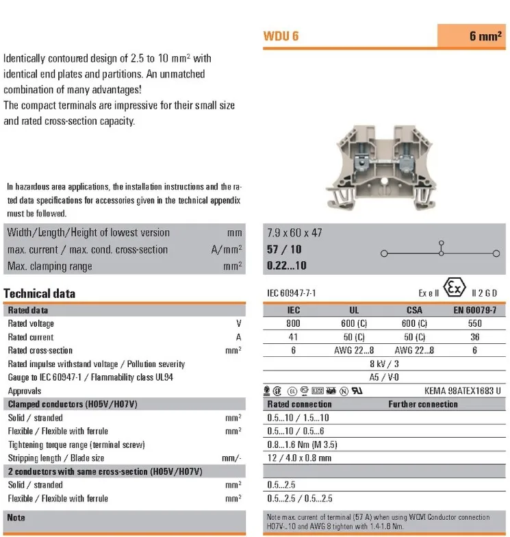 Weidmueller Terminal Wdu 6 1020200000 Conexión Por Conector Amphenol ...