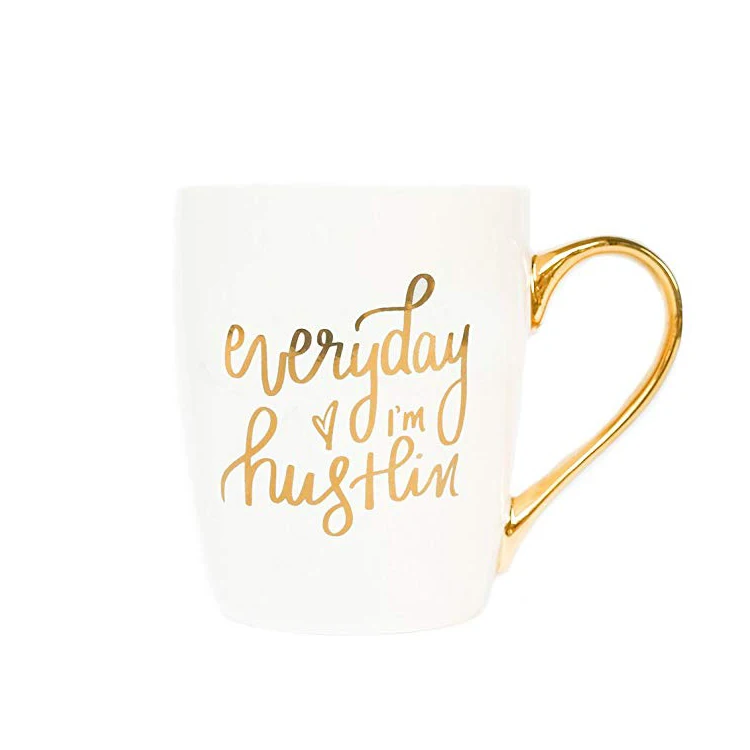 Gold Coffee Mug Large Fancy Handle Inspirational Cup Cute Motivational ...