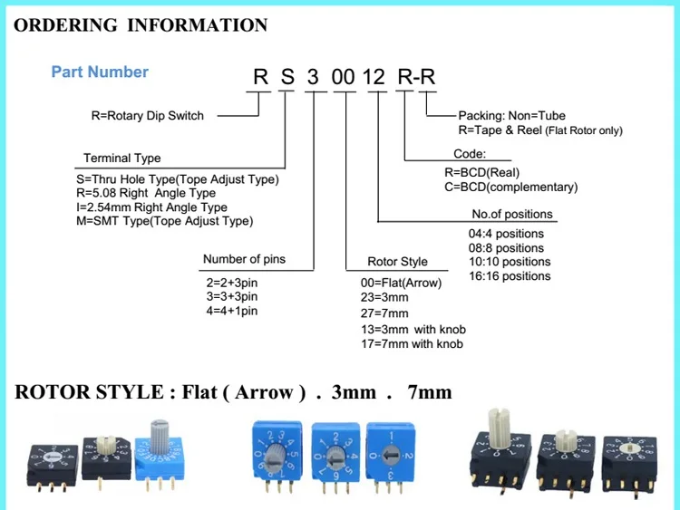10x10 6 Pin 360° 8 Position BCD Coding Rotary Switch - RoHS Certified ...