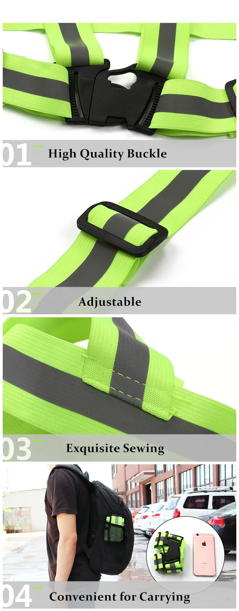 Adjustable Reflective Safety Vest Strap With High Visibility Reflective ...