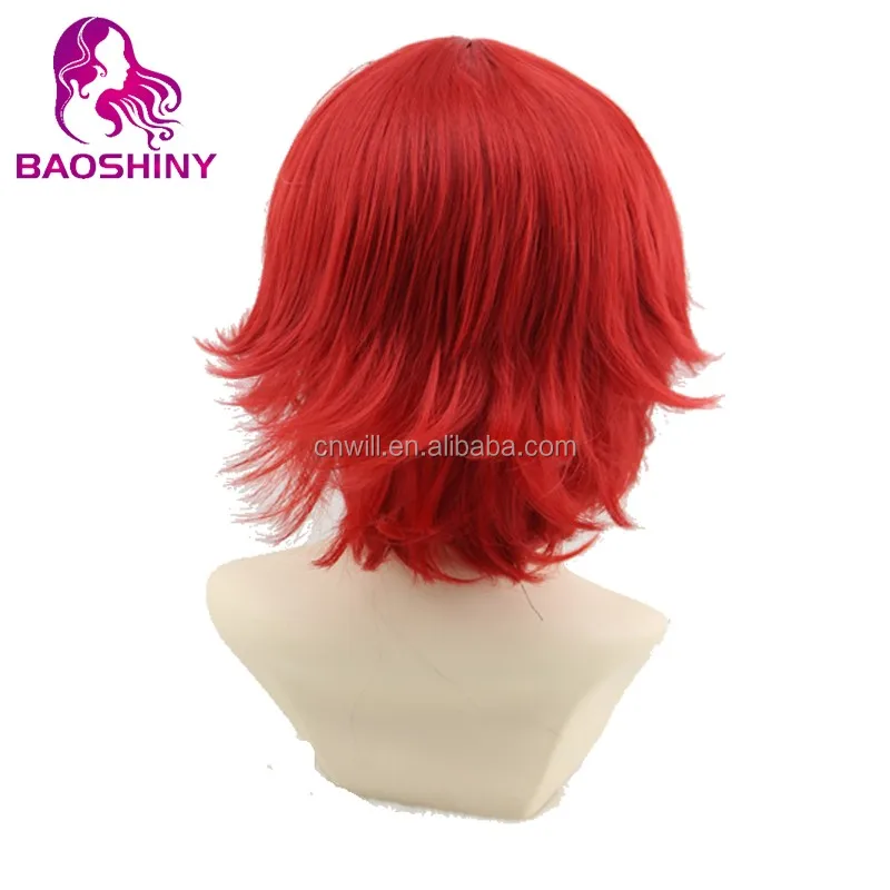 Wholesale Men Short Cosplay Wigs - Red Synthetic Hair