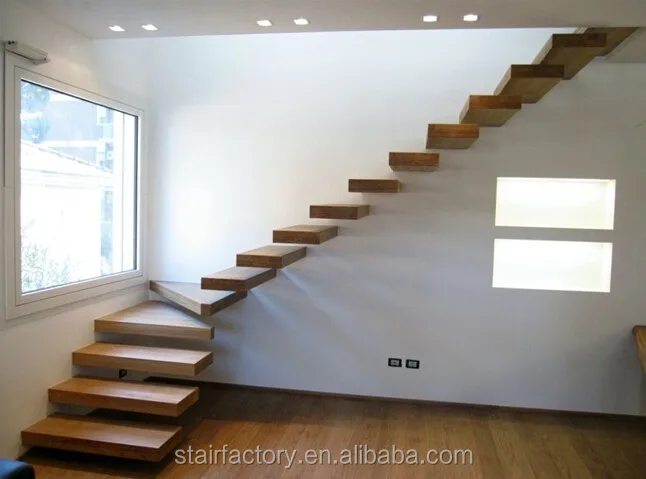 Modern Floating Staircase Solid Wood Floating Stair Indoor Hidden Beams ...