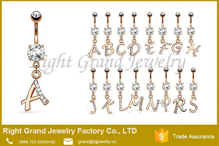 316l Surgical Steel Material Alphabet Letter Dangling Navel Belly Ring ...