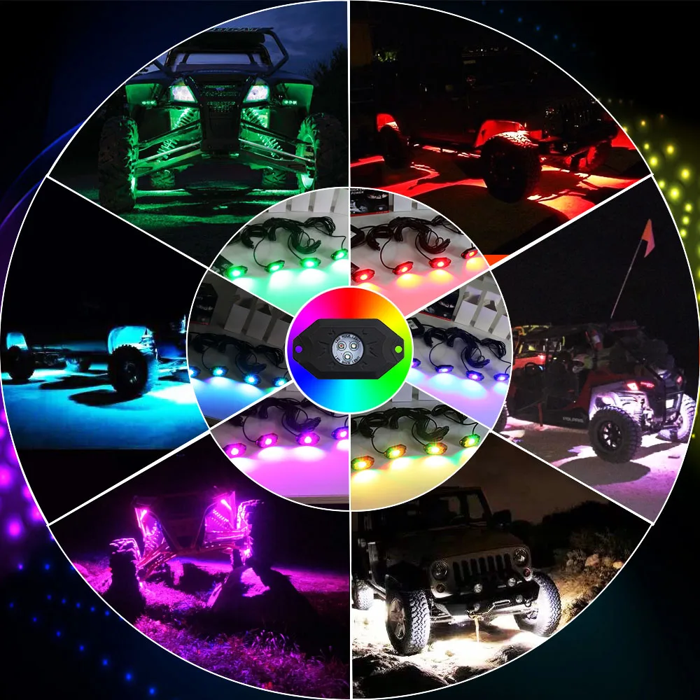 8 Vainas RGB Luces Led Off Road Led RGB Luz Roca para Camiones 4x4 ...