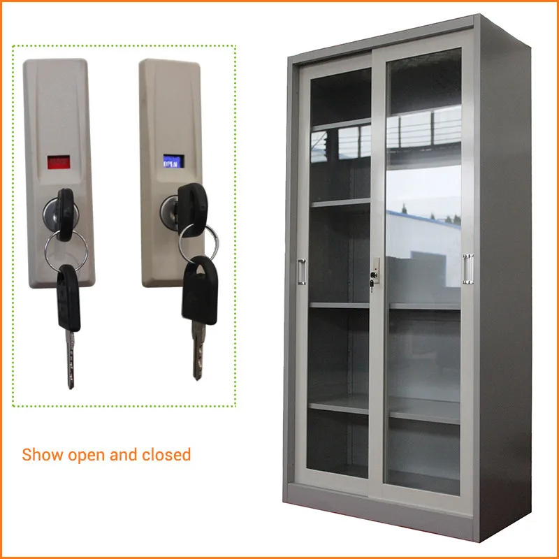 Metal Furniture Book Steel Almirah Library With Glass Sliding Door ...