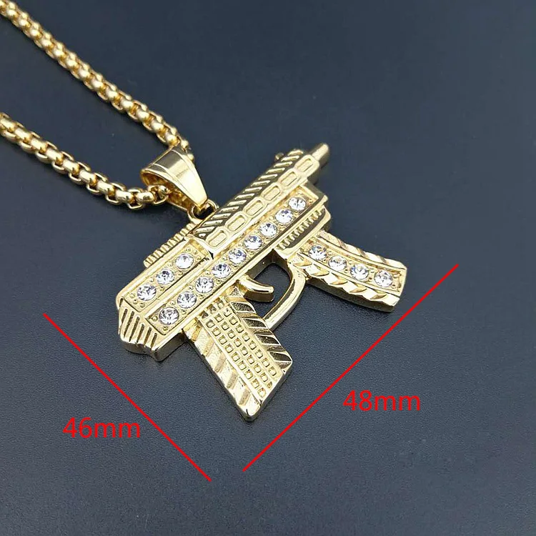 Fashion Men 24 Inch Iced Out 18k Gold Uzi Gun Pendant Necklace - Buy ...