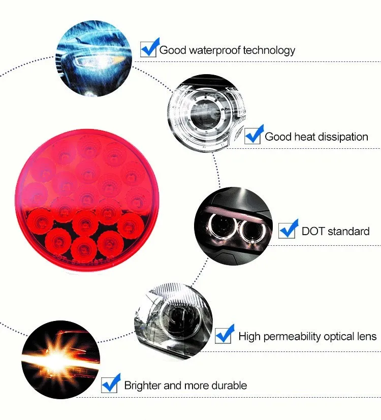 4 인치 라운드 19 Led 도트 E 마크 레드 자동차 브레이크 트럭 중지 턴 테일 라이트 트레일러