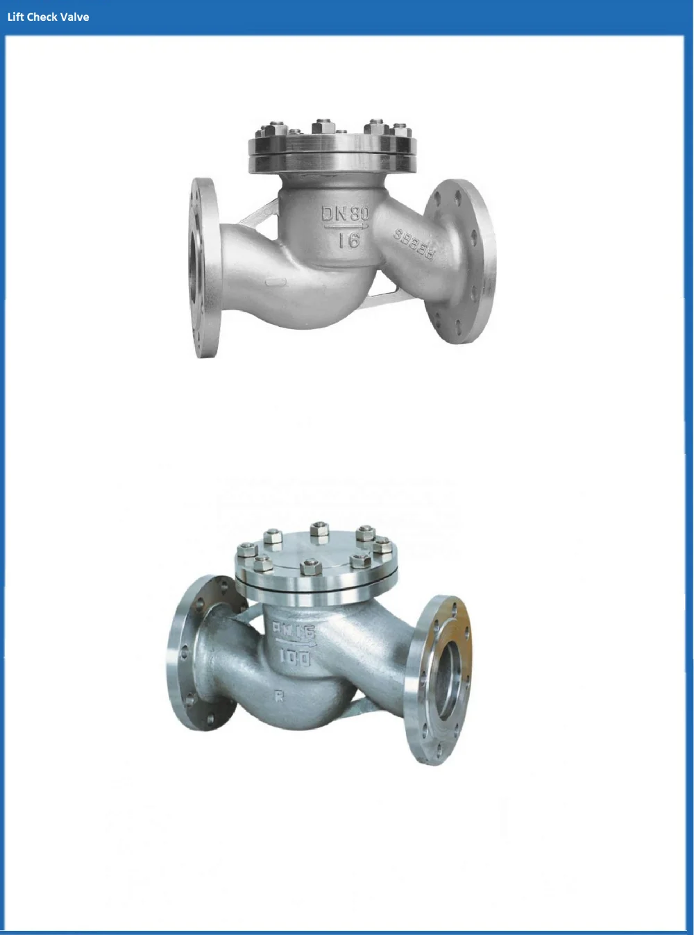 API ANSI PN16 PN25 PN40 PN64 Casting Stainless Steel Lift Check Valve