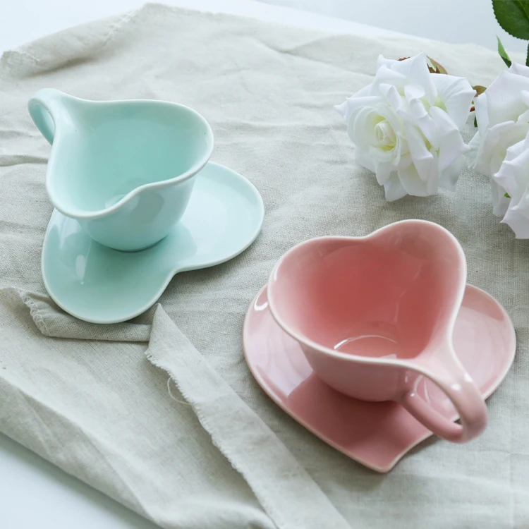 Ceramic Heart Shape Tea Cup Saucers For Gifts - Buy Coffee Mug With ...