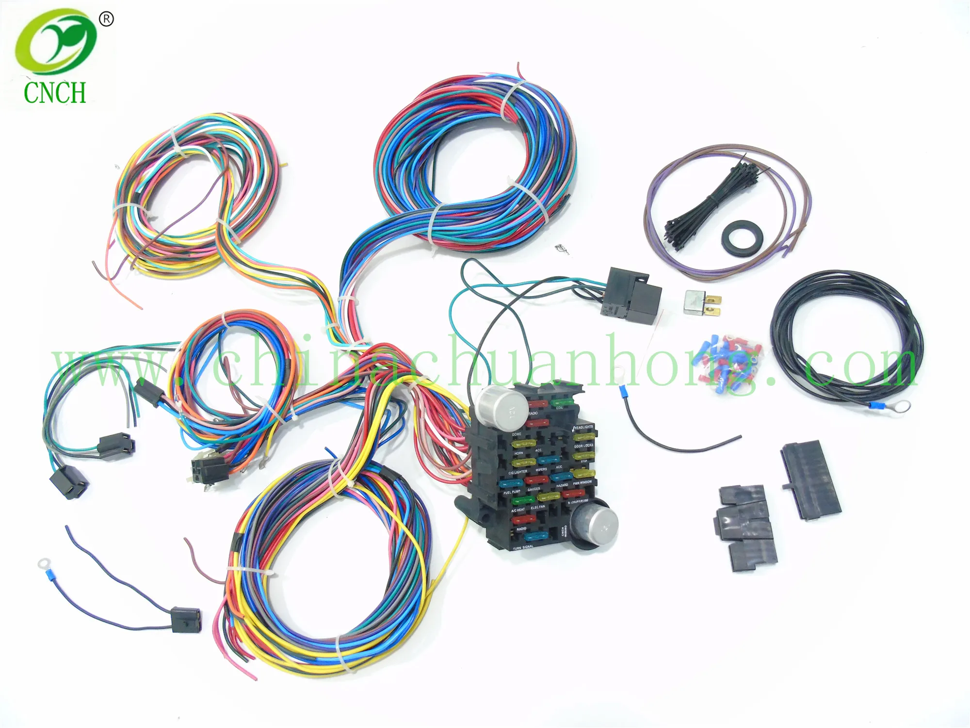 21 Circuit Universal Wire Harness Braided Wire Shield 21 Fuse 12v ...