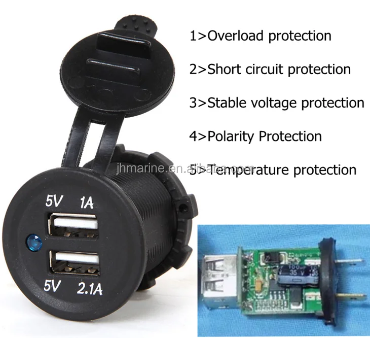 Double Ports Panel Mount 12v Usb Charger Socket With Nut And Usb Cover ...