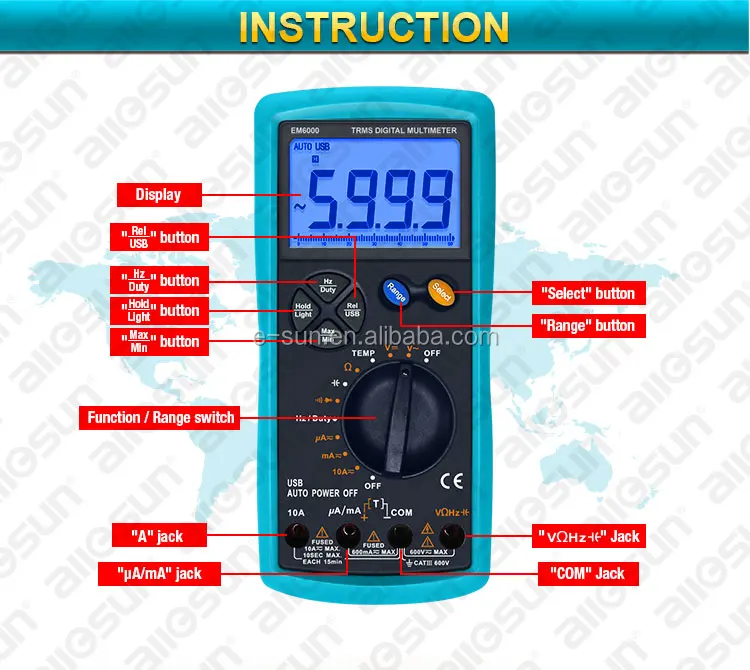All-sun EM6000 Digital Multimeter - True RMS & Dual Fuse