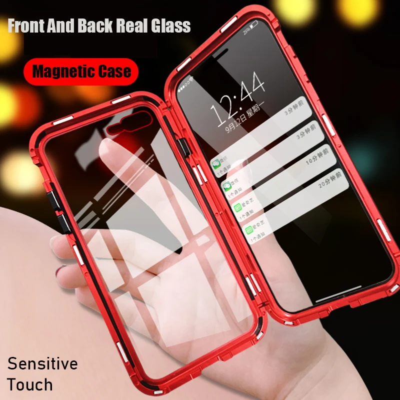 360 Double Glass Metal Magnet Case for Samsung S10 S9 S8 Plus Note 8 ...