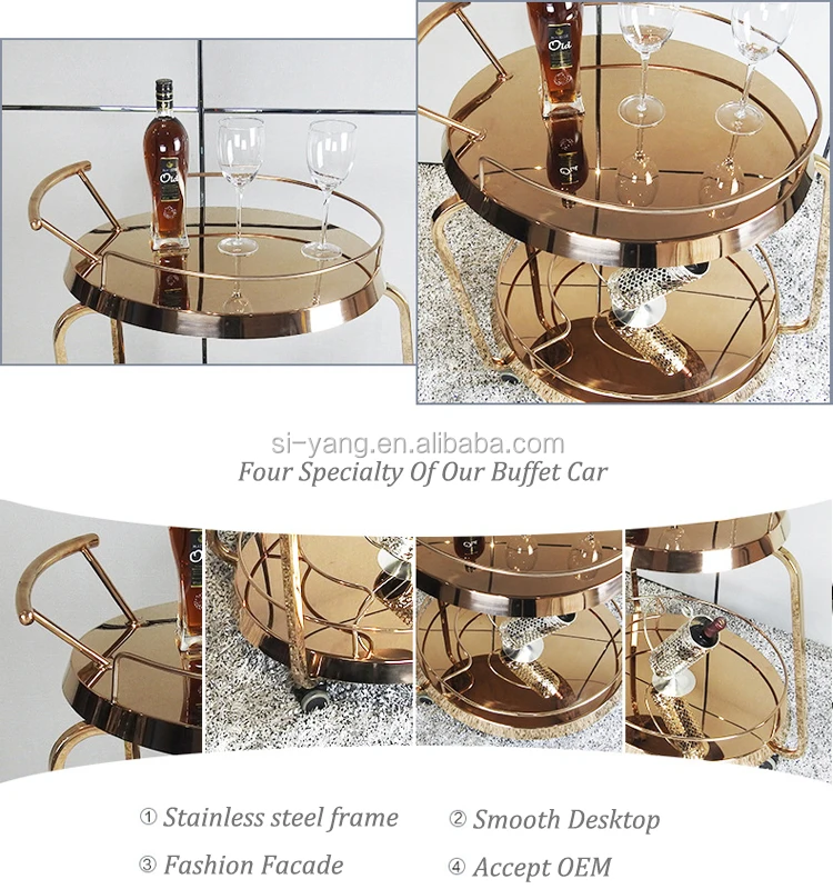 Modern Gold Stainless Steel Dining Cart Trolly With Wheels Dining Car ...