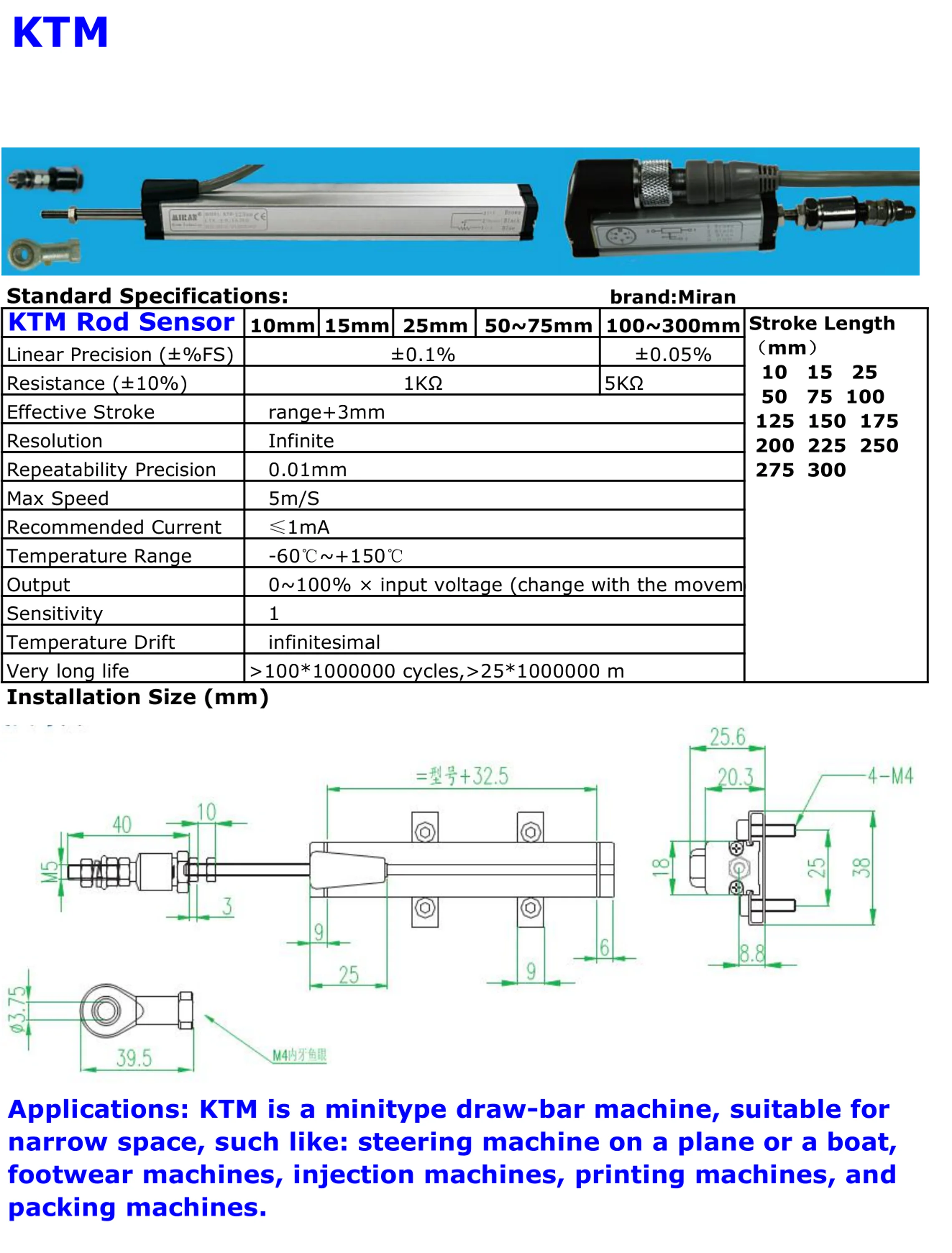 MIRAN KTM Short Stroke Absolute Linear Encoder - High Precision Position Sensor