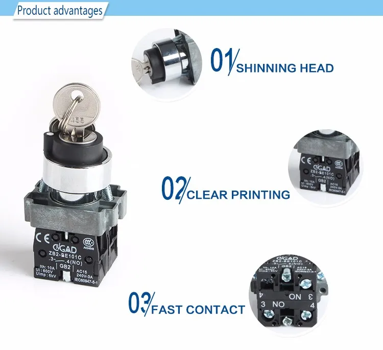 Xb2-bg33 Cngad 22mm 3 Position Key Selector Switch - Buy 3 Position Key ...