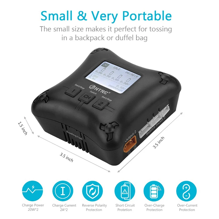 Rc Charger Htrc H4ac Duo Mini Dual Port Lipo Charger 20w X2 2a X2 For 2 ...