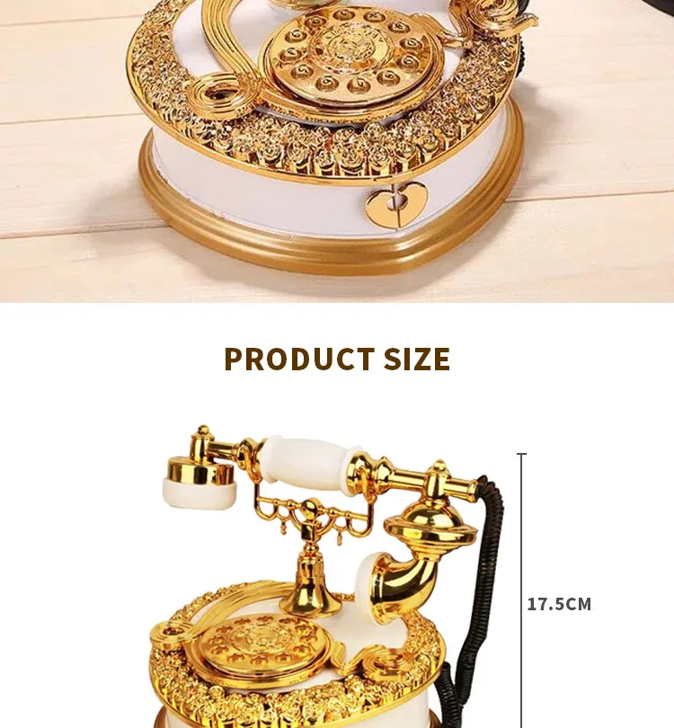 Golden Vintage Heart Shape Dial Telephone Music Box - Buy Delight With ...
