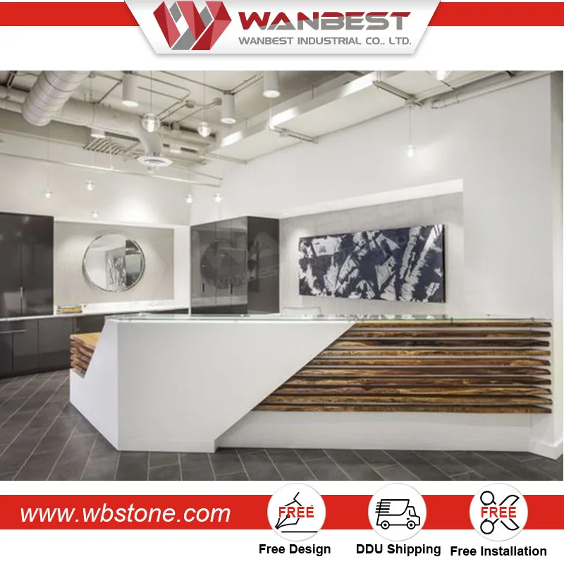Solid Surface Bank Curved Modern Reception Desk Wooden Cash Counter ...