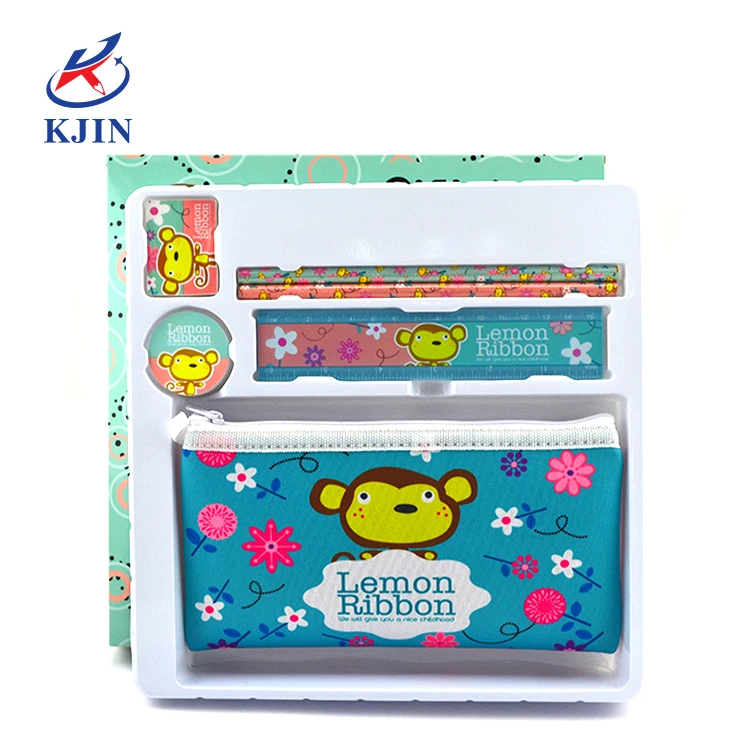 Custom Cute Cartoon Stationery Gift Set With Craft Bag Canvas Pen Case ...
