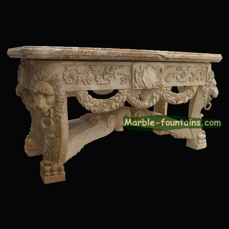 Man Made Square Marble Stone Carved Lion Head Table For Sale - Buy ...
