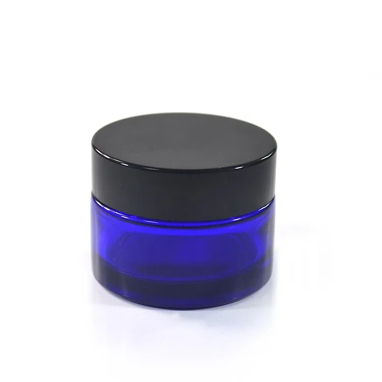 Cobalt Blue Glass 20g 30g 50g Face Cream Cosmetic Jars With Black ...