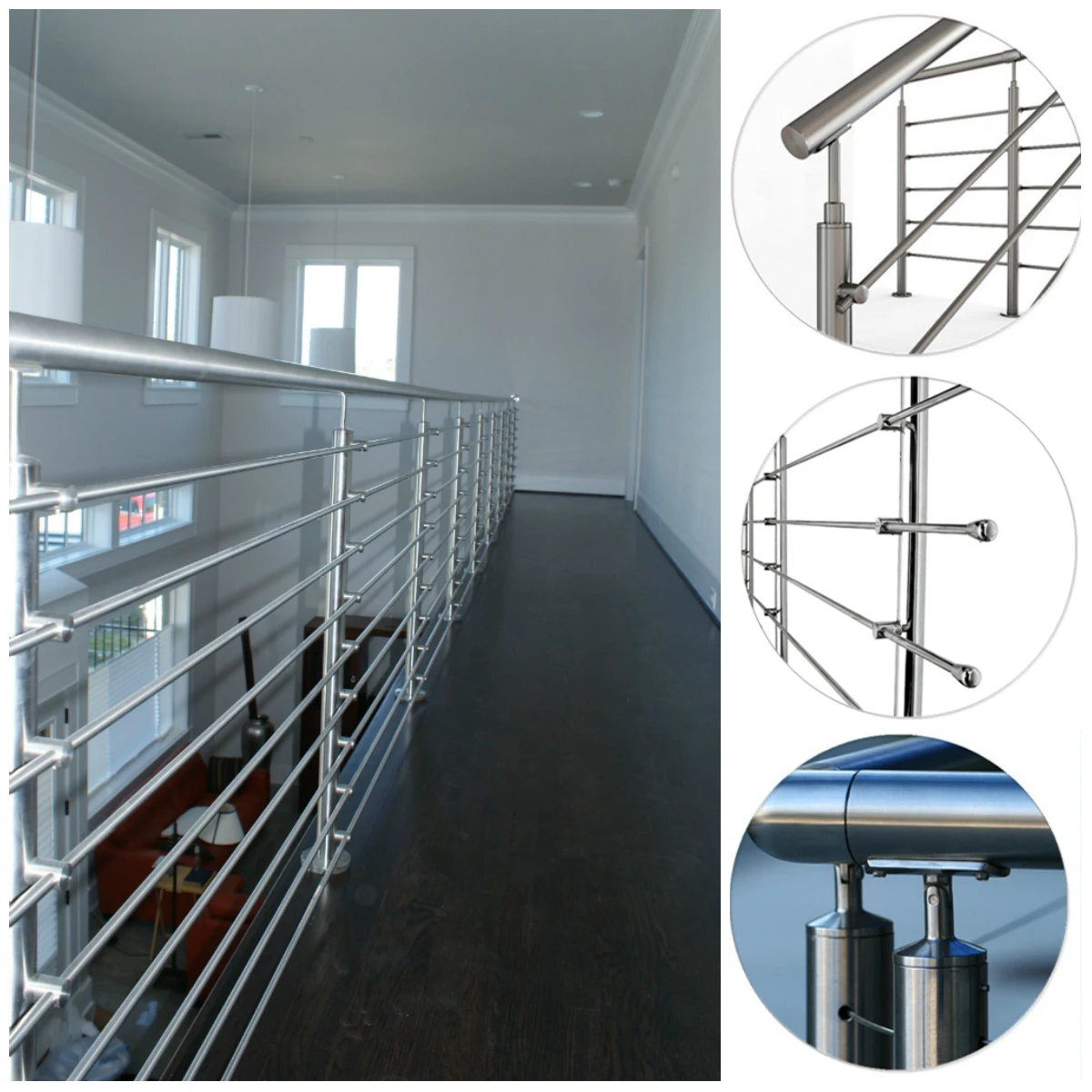 Modern Design MS Pipe Railing with Stainless Steel Rod Bar