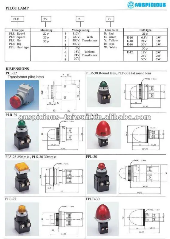 30mm Transformer Type Round Head Pilot Lamp (PLR-30)