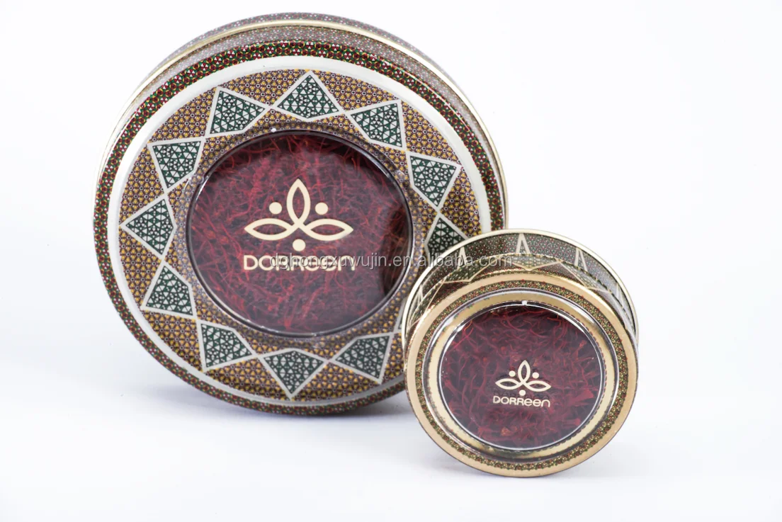 Oem Round Gold Saffron Metal Box Saffron Container Saffron Cans - Buy ...