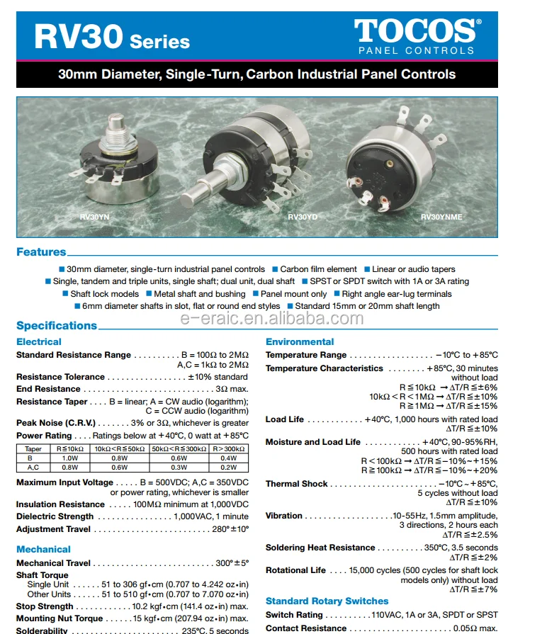 Rv30yn 20s B103 10k Carbon Single Turn Potentiometer - Buy B103 ...